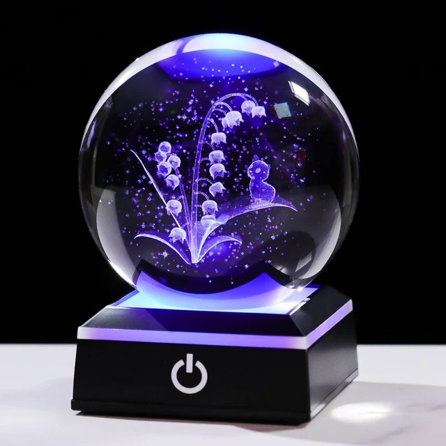 3D CRYSTAL LILY of the Valley Cat Ball LED Light Ornament 8cm K9 Glass ...