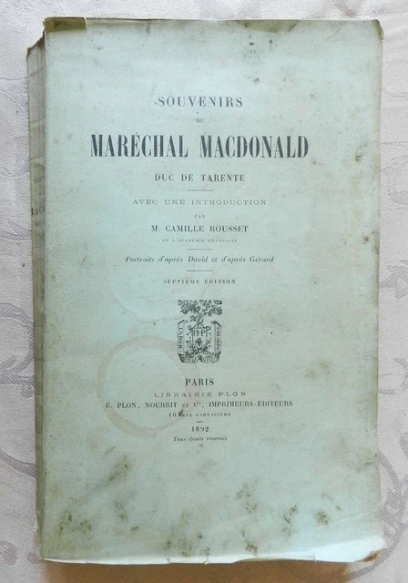 SOUVENIRS DU Marechal Macdonald, Duc De Tarente - 1892 - Revolution ...