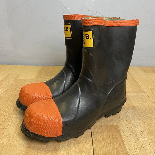 BRITISH RUBBER SAFETY Short Wellington Boots UK 5 Black Orange Wellies ...