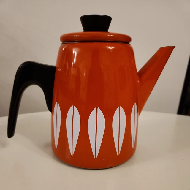 VINTAGE CATHERINE HOLM Enamel Lotus Orange Coffee Pot Norway ...