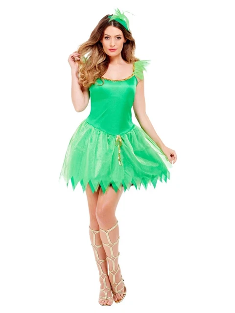WOODLAND FAIRY GREEN Tinkerbell Pixie Fairytale Costume Fancy Dress ...