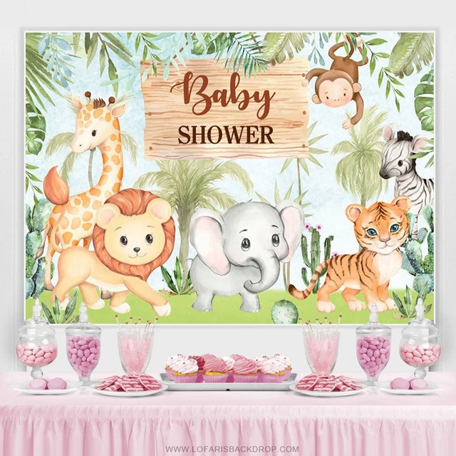JUNGLE CUTE ANIMALS Green Trees Baby Shower Backdrop $37.90 - PicClick AU
