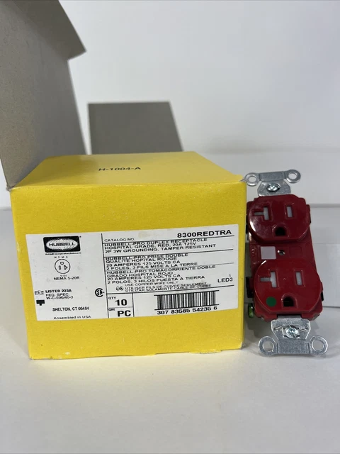 HUBBELL 8300REDTRA 20A, 125V HOSPITAL GRADE Duplex Receptacles Red (LOT ...