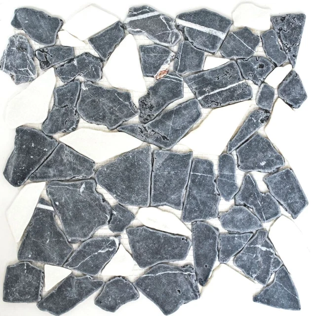 FRACTURED MOSAIC MARBLE natural stone wall tiles gray white kitchen |44 ...