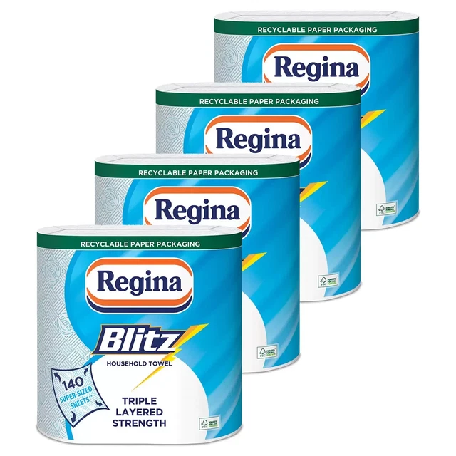 REGINA BLITZ 3PLY Kitchen Roll Paper Towels - 8 Rolls - Strong & Super Absorbent £20.69 ...
