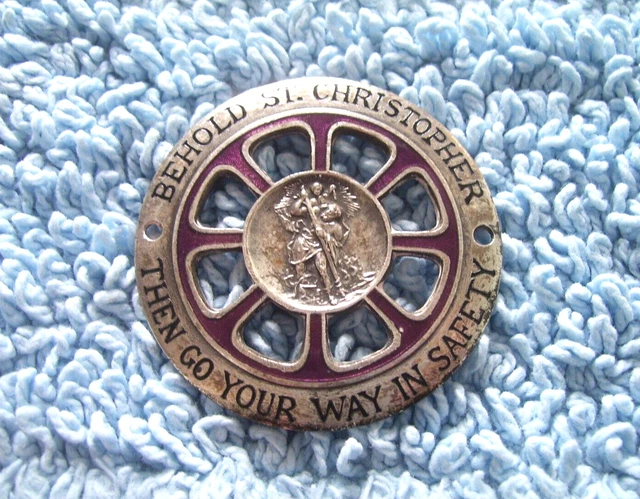 VINTAGE 1930S ST.CHRISTOPHER CAR DASH BADGE ~ RED ENAMEL CARTWHEEL ...