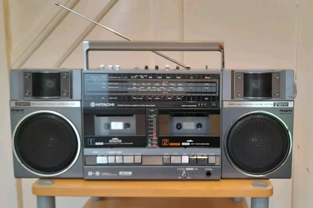 VINTAGE HITACHI LARGE Boombox Model TRK-W55E Radio Double Cassette ...