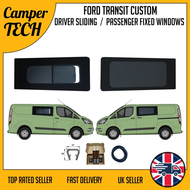 FORD TRANSIT CUSTOM DRIVER SLIDING PASSENGER FIXED Window + Bonding Kit ...