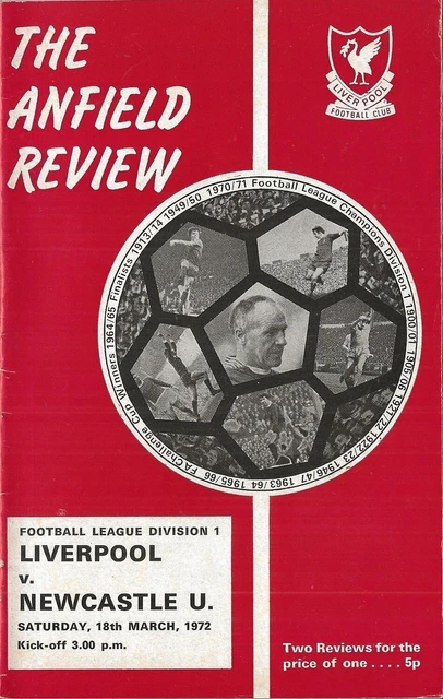 FOOTBALL PROGRAMME LIVERPOOL v NEWCASTLE UNITED Mar 1972 £1.35 ...