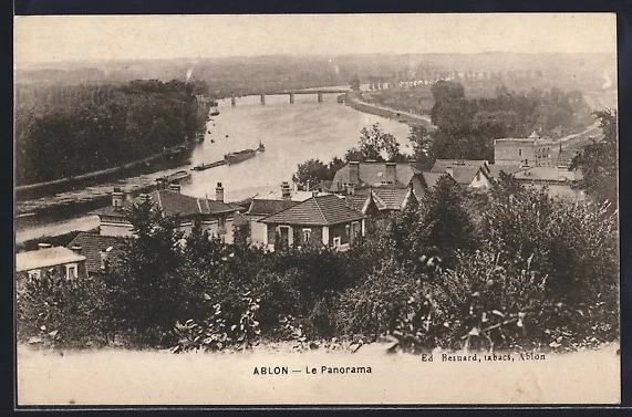 CPA ABLON, LE vue générale avec le fleuve et le pont en arrière-plan ...