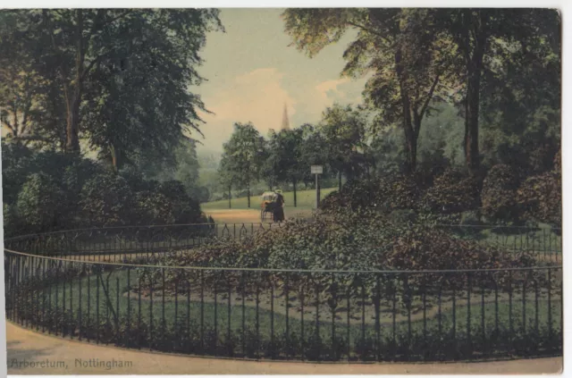 ARBORETUM, NOTTINGHAM PRAM Vintage Colour Postcard, Norwich 1905 Duplex ...