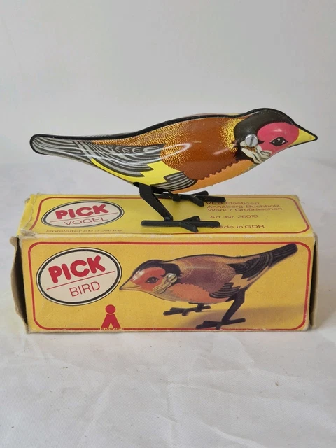 VINTAGE MECHANICAL WIND up Tin Toy Bird Pick Pick VEB Plasticart ...