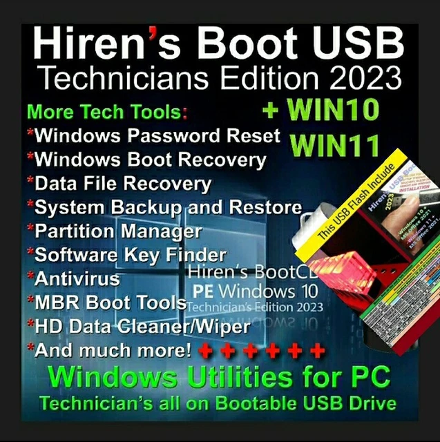 64GB USB HIREN'S Boot + Win10 & Win11 + Office21 + PC Werkstatt ALL in ...
