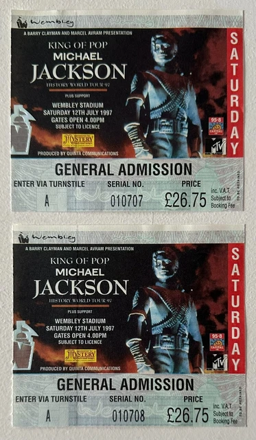 MICHAEL JACKSON - History World Tour Wembley Stadium '97 - 2 X Tickets ...