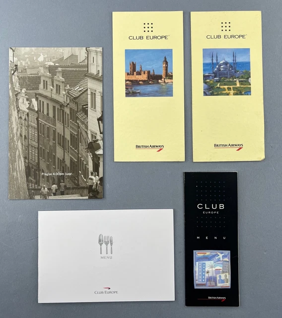 BRITISH AIRWAYS CLUB Europe Vintage Airline Menus Business Class X 5 Ba ...