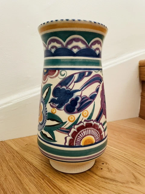 POOLE POTTERY CARTER Stabler Adams 9” Blue Bird Decorated Vase Art Deco ...