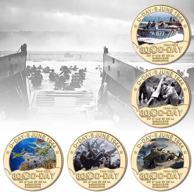 2024 D-DAY 80TH Anniversary x5 Gold Plated Commemorative Coins £34.99 ...