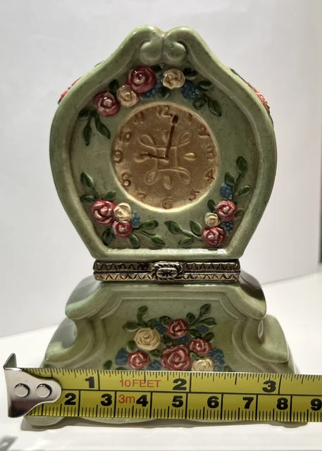 VINTAGE HINGED CLOCK Shaped Trinket Box 1998 Approximately 5 Inches $11 ...
