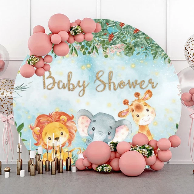 SAFARI ANIMALS LEAVES Baby Shower Round Backdrop $37.94 - PicClick AU