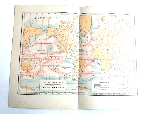 MAP OF THE World Ocean Currents SMALL Antique Book Plate folded 1901 £4 ...