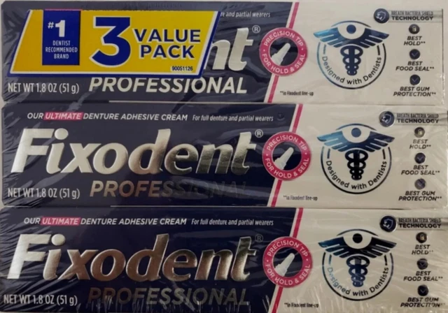 FIXODENT PROFESSIONAL ULTIMATE Denture Adhesive Cream, 1.8 oz, 3-Pack 🆕 ...