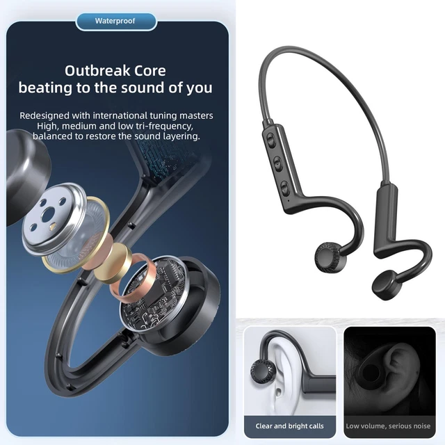 1*BONE CONDUCTION HEADPHONES Bluetooth Wireless Earbuds Outdoor Headse ...