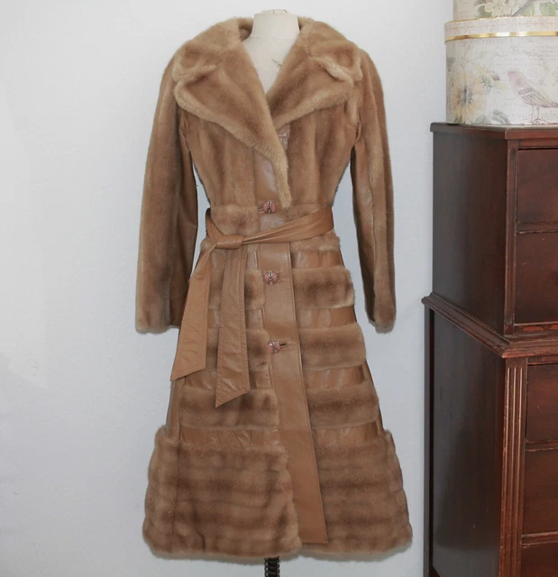 70S VINTAGE WOMENS Belted Faux Mink Fur and Leather Coat £92.73 ...