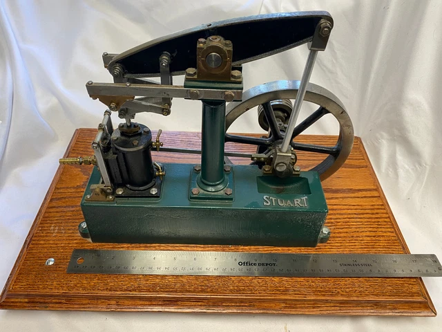 VINTAGE STUART BEAM Collectible Live Steam Engine Mounted on Oak Base ...