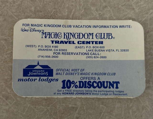 VINTAGE 1970'S WALT Disney Magic Kingdom Club Travel Center Discount ...