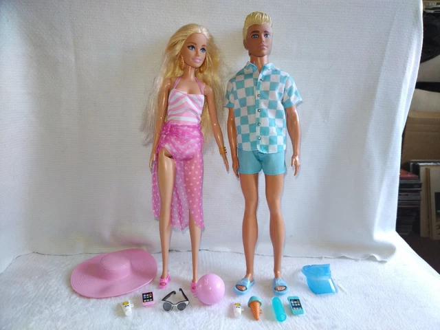 MATTEL BARBIE HPL73 & Ken HPL74 Beach DOLLS with Accessories & Original ...