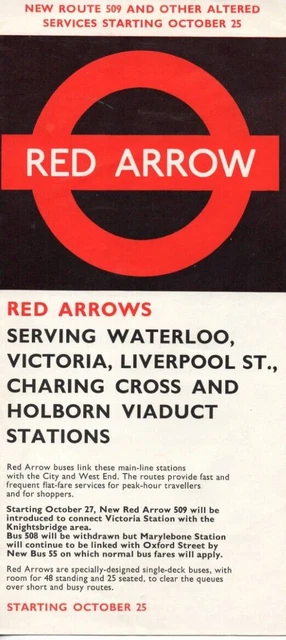 LONDON TRANSPORT BUS Timetable - Red Arrow - Serving Stations - October ...