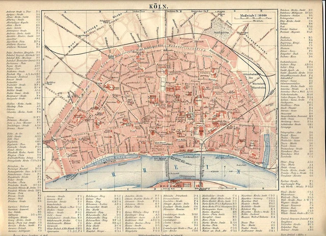 CARTA GEOGRAFICA ANTICA KOLN pianta della città Colonia 1890 Old ...
