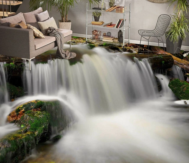 3D WATERFALL LEAVES PKE662 Floor WallPaper Murals Wallpaper Mural Print ...