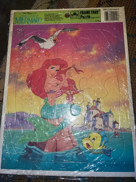 VINTAGE WALT DISNEY Golden Frame Tray Puzzle The Little Mermaid Ariel £ ...