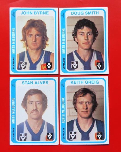 1979 SCANLENS VFL Cards: NORTH MELBOURNE (Kangaroos) x 4 $15.95 ...