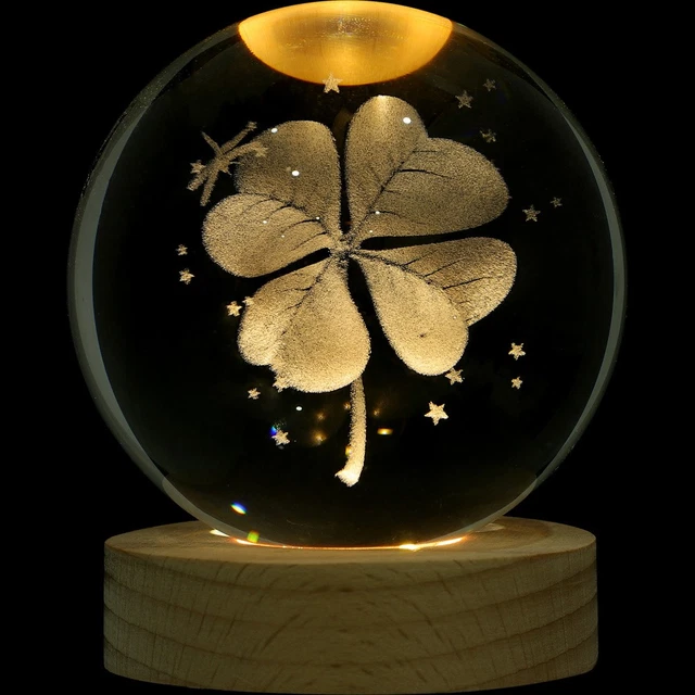 CRYSTAL BALL NIGHT Lamp 3D Night Light with Wood Base Glass Shamrock £ ...