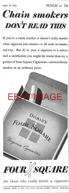 WW2 ADVERT DOBIE'S 'FOUR SQUARE' Cigarettes (2) Original Wartime Print ...