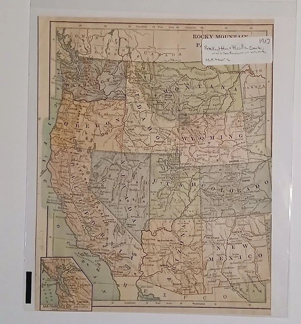 ANTIQUE PRE WWI 1912 Map Of The Rocky Mountain And Pacific States $16. ...