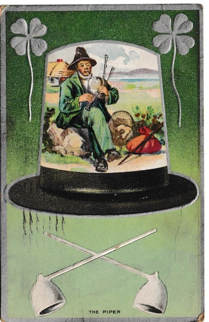 BAGPIPE PLAYER, HAT Clay Pipes Piper St. Patrick's Day Vintage Postcard ...
