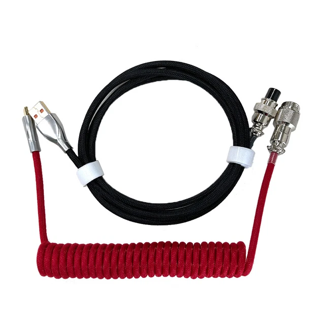 KEYBOARD AVIATOR CORD Type-C USB Aviation Coil Wire (Red Spring+Black ...