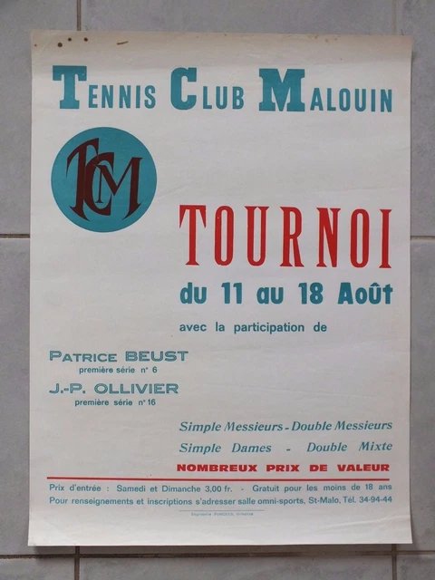AFFICHE DES ANNÉES 1970 Tournoi de Tennis - Club Malouin EUR 15,00 ...