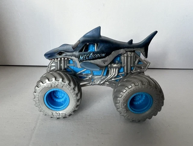 MONSTER JAM MEGALODON Shark Truck 1:64 Rare Silver Chassis and Wheels ...