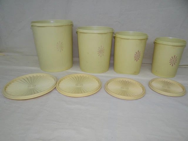 VINTAGE 1970S YELLOW /Gold Nesting TUPPERWARE CANISTER set of 4 With ...