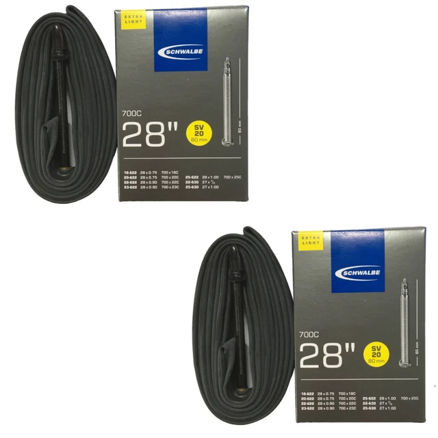 2X SCHWALBE 700 X 18-25C ROAD BIKE EXTRA LIGHT INNERTUBES 80MM PRESTA ...