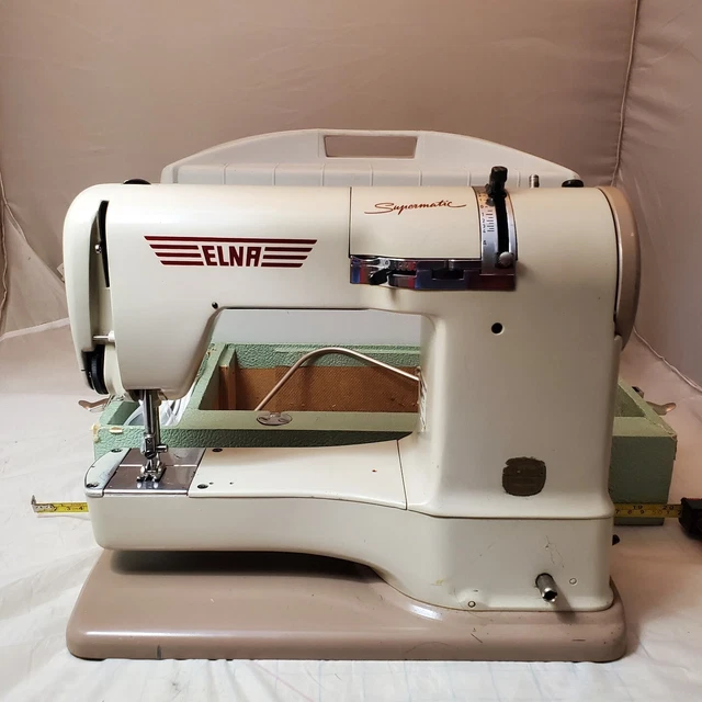 SWISS ELNA SUPERMATIC sewing machine with case brown light cream vtg ...