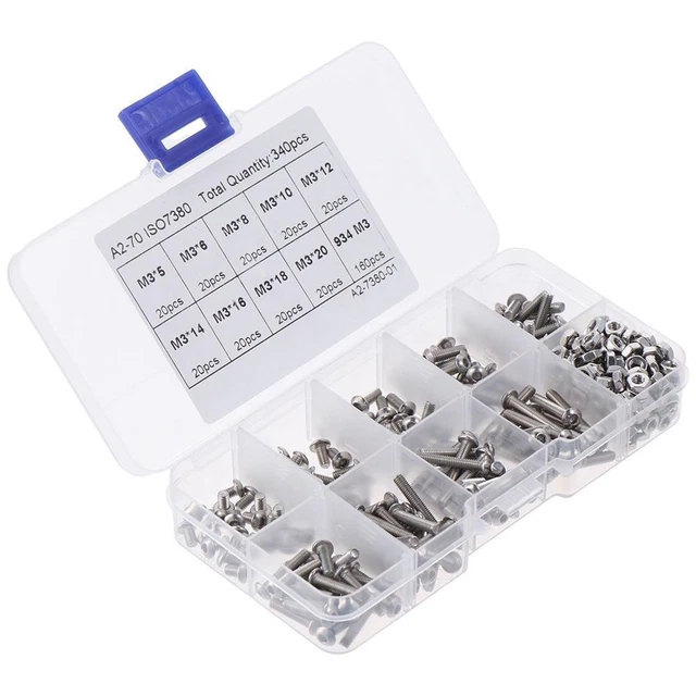340PCS 304 STAINLESS Steel M3 Screws Assortment Socket Cap Screws ...