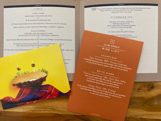 BRITISH AIRWAYS ** Club World ** Inflight Menu Card / Menükarte ** JUL ...