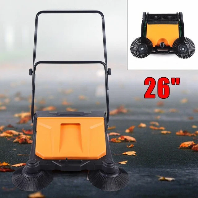 HAND PUSH SWEEPER Broom Floor Pavement Walk-behind Sweeping Machine 26 ...
