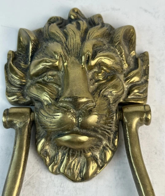 ANTIQUE BRASS LION HEAD Large Heavy-Cast DOOR KNOCKER with Strick ...