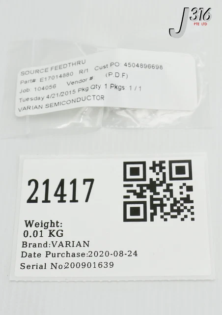 21417 VARIAN INSULATOR, Feed Thru, Screw (New) E17014880 $60.44 - PicClick